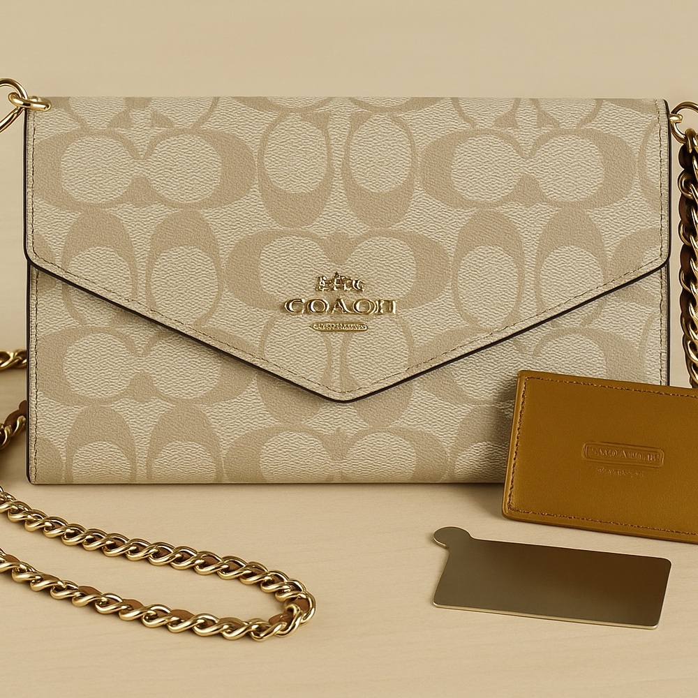 Coach Cream Crossbody Passport Travel Bag With Signat… - Gem